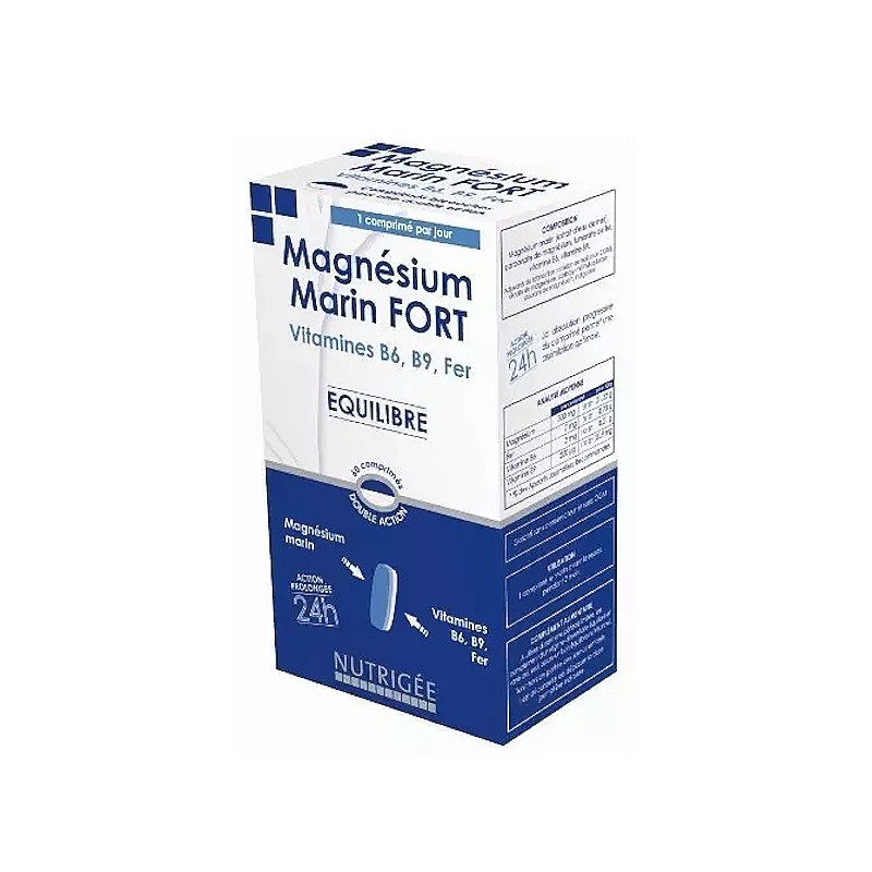 Magnésium Marin Fort B6 B9 Fer 30 comprimés bi couche Nutrigee anti ...